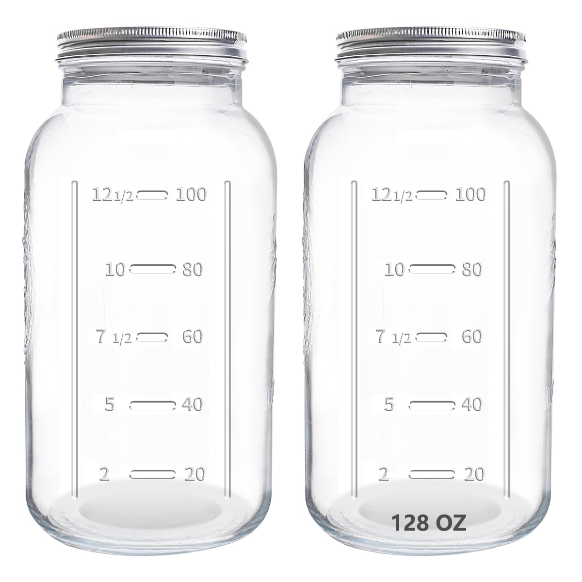 eleganttime 128 oz Mason Jars Extra Wide Mouth 2 Pack, 1 Gallon Glass Large Jars with Airtight Lid, Safe for Food Storage,Curing, Fermentation and Preservation