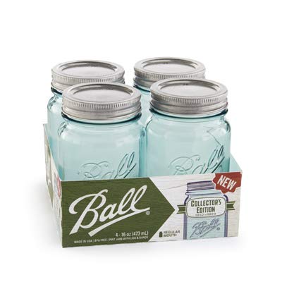 Ball 1440069053 8 Oz Collector'S Edition Aqua Vintage Canning Jar With Lids &, Bands 4 Count, Glass