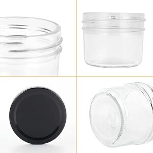 EkkoVla 40 Pack 4 oz Glass Jars with Black Lids, Regular Mouth Mini Mason Jar, Canning Jars for Baby Food, Honey, Jam, Jelly, Wedding Favor, Shower Favor, Body Butters, Spice