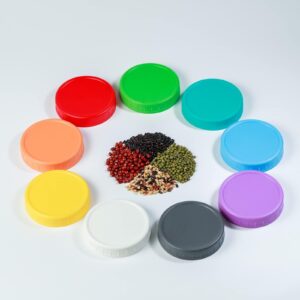 Bedgeta 9 Wide Mouth Mason Jar Lids with Silicone Ring,Thickened Leak-proof Lids Fit Ball,Kerr and More, 9 Color Plastic Lids, 86mm Plastic Mason Jar Lids