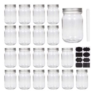 accguan mason jars,glass jars with lids 12 oz,canning jars for pickles and kitchen storage,wide mouth spice jars with silver lids for honey,caviar,herb,jelly,jams,set of 20