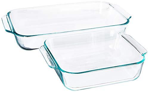 Pyrex 2Piece Basics Value Pack1-Basics 8"/2 dish1-Basics 3 Quart Oblong Bake Dish, 2.2, Clear