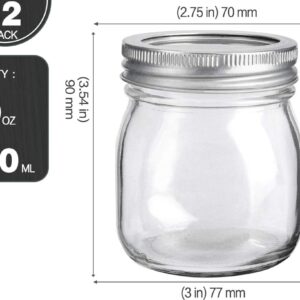 KAMOTA Mason Jars 10 oz With Regular Lids and Bands, Ideal for Jam, Honey, Wedding Favors, Shower Favors,DIY Spice Jars, 12 PACK, 20 Whiteboard Labels Included