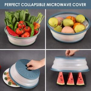 2-Pack Multicolor Foldable Microwave Oven Plate Cover for Food, Vented Collapsible Splatter Proof Guard, Microwave Splatter Cover, BPA-Free Silicone & Plastic and Dishwasher Safe (Blue And Green)