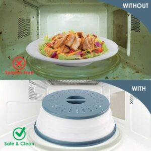 2-Pack Multicolor Foldable Microwave Oven Plate Cover for Food, Vented Collapsible Splatter Proof Guard, Microwave Splatter Cover, BPA-Free Silicone & Plastic and Dishwasher Safe (Blue And Green)