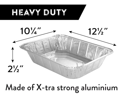 Aluminum Pans 9x13 (30-Pack) - EXTRA HEAVY DUTY - Durable Deep Half-Size Disposable Foil Tins for Grilling, Baking, Cooking, Roasting, Freezing, Serving Food & Lining Steam-Table Trays/Chafers