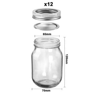 SKOCHE Mason Jars 16 oz with Airtight Lids and Bands, 12 Pack Pint Clear Glass Regular Mouth Canning Jars, Ideal for Pickling, Fermenting, DIY Decors, Fruit Preserves, Jam or Jelly, 12 Labels