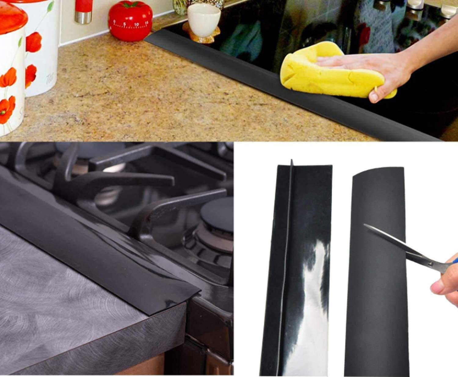 Silicone Kitchen Stove Gap Covers, Kitchen Counter Gap Anti-Slip Non-Tacky Filler Seals Spills Between Counter, Stovetop, Oven, Washer, heat-resistant，Set of 2 (21 Inches, Black) by liboyixi