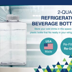 Arrow 2 Qt Bottle with Cap for Cold Drinks - Clear View Plastic Refrigerator Bottle with Easy-Pour Spout and Graduated Markings - Made in USA, BPA Free Plastic - Ideal for Water, Iced Tea, Juice