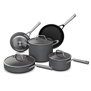 ninja c38000 foodi neverstick premium 8-piece cookware set with glass lids, hard-anodized, nonstick, durable & oven safe to 500°f, slate grey