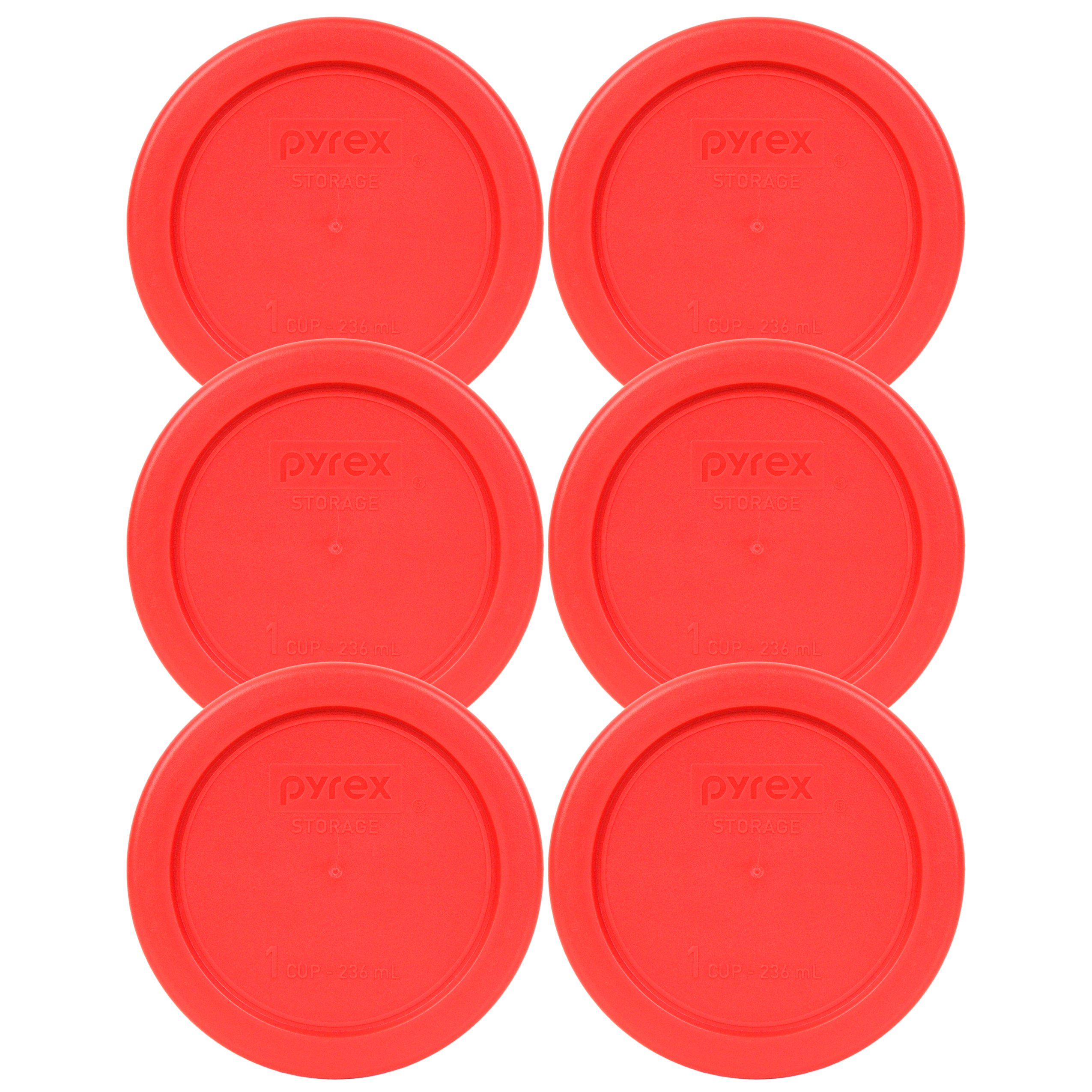 Pyrex 7202-PC Red Round 1 Cup Plastic Storage Lid - 6 Pack