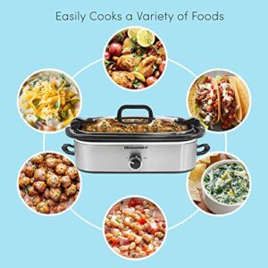 Elite Gourmet MST-5240SS Crock Slow Cooker, Locking Lid Adjustable Temperature Keep Warm Oven & Dishwasher-Safe Casserole Pan, 3.5Qt Capacity, Stainless Steel