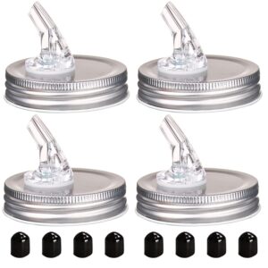 mason jar pour spouts. free flow mason jar pour spouts, mason jar for spout regular mouth size 70mm dispenser germination cover. suitable for any liquid. leak-proof 4-pack + 8 lid caps (silver color)