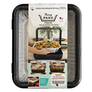 Fancy Panz Classic, Dress Up & Protect Your Pan, Made in USA, Fits Half Size Foil Pans & Serving Spoon Included. Hot or Cold Food. Stackable for easy travel. (Charcoal), (FPD03)