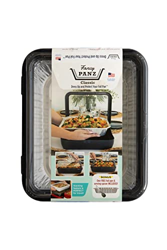 Fancy Panz Classic, Dress Up & Protect Your Pan, Made in USA, Fits Half Size Foil Pans & Serving Spoon Included. Hot or Cold Food. Stackable for easy travel. (Charcoal), (FPD03)