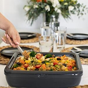 Fancy Panz Classic, Dress Up & Protect Your Pan, Made in USA, Fits Half Size Foil Pans & Serving Spoon Included. Hot or Cold Food. Stackable for easy travel. (Charcoal), (FPD03)