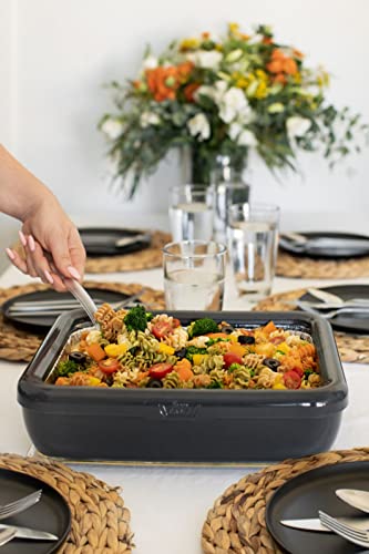 Fancy Panz Classic, Dress Up & Protect Your Pan, Made in USA, Fits Half Size Foil Pans & Serving Spoon Included. Hot or Cold Food. Stackable for easy travel. (Charcoal), (FPD03)