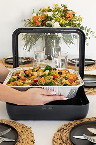 Fancy Panz Classic, Dress Up & Protect Your Pan, Made in USA, Fits Half Size Foil Pans & Serving Spoon Included. Hot or Cold Food. Stackable for easy travel. (Charcoal), (FPD03)