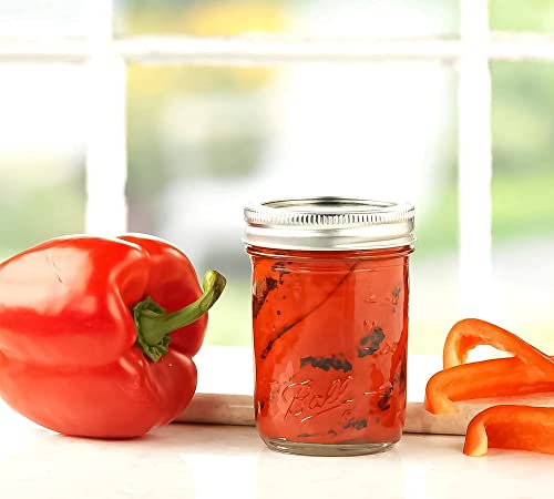 Regular Mouth Mason Jar 8 oz - (4 Pack) - Ball Regular Mouth Mason Jars With Airtight lids and Bands - For Canning, Fermenting, Pickling, Freezing - Glass jar, Microwave & Dishwasher Safe