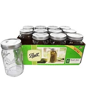 Ball Mason 32 oz Wide Mouth Jars with Lids and Bands, Set of 12 Jars.