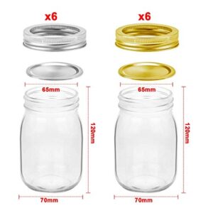 Mason Jars 16 oz with Lids, SPANLA Pint Canning Jars with Regular Lids and Bands,16 oz Glass Jars Ideal for Jam, Honey, Wedding Favors, Shower Favors, Baby Foods, 12 PACK, 12 Whiteboard Labels