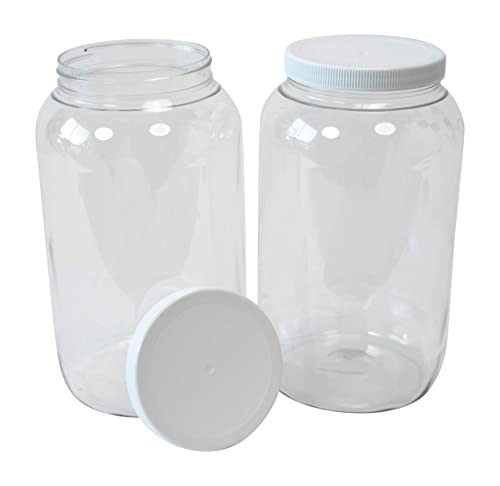 CSBD 1-Gallon Clear Plastic Jars With Ribbed Liner Screw On Lids, BPA Free, PET Plastic, Made In USA, Bulk Storage Containers 2-Pack (1-Gallon)