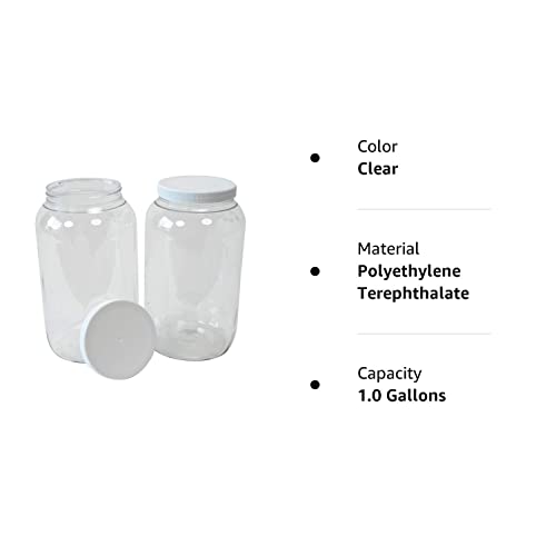 CSBD 1-Gallon Clear Plastic Jars With Ribbed Liner Screw On Lids, BPA Free, PET Plastic, Made In USA, Bulk Storage Containers 2-Pack (1-Gallon)