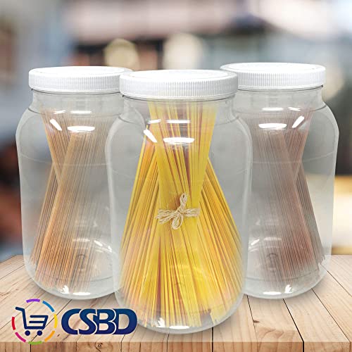 CSBD 1-Gallon Clear Plastic Jars With Ribbed Liner Screw On Lids, BPA Free, PET Plastic, Made In USA, Bulk Storage Containers 2-Pack (1-Gallon)