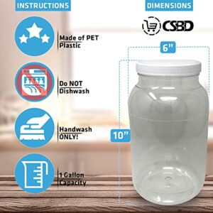 CSBD 1-Gallon Clear Plastic Jars With Ribbed Liner Screw On Lids, BPA Free, PET Plastic, Made In USA, Bulk Storage Containers 2-Pack (1-Gallon)