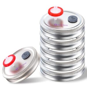 6pcs wide mouth mushroom liquid culture lid,split-type mason jar lid with 0.22um ptfe syringe filter & 20mm self healing injection ports for mushroom(silver)