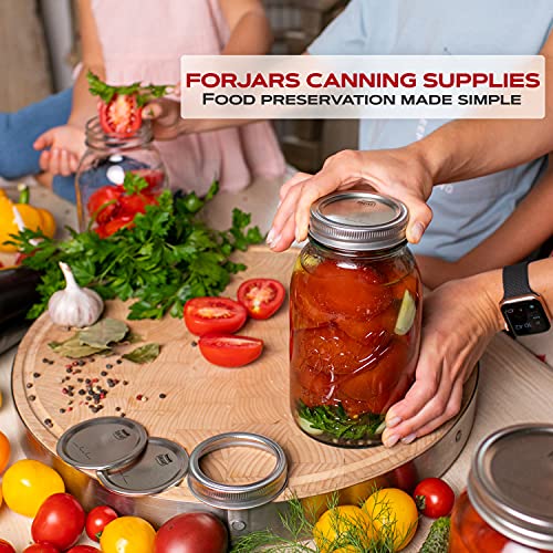 Wide Mouth Canning Lids, 100-Pack – Create Airtight Seals on Mason Jars to Preserve Food for Meal Prep & Emergency Food Storage – 3.4 In. Metal Lids with Silicone Seals – Canning Supplies by FORJARS