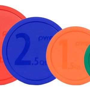 Pyrex (1) 322-PC Green, (1) 323-PC Orange, (1) 325-PC Blue, and (1) 326-PC Red Mixing Bowl Lids (FOR PYREX MIXING BOWLS ONLY) - Made in the USA