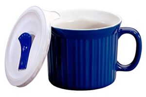 corningware meal mug with vented lid for steam, 20-oz stoneware soup mug, bpa-free lid, microwave, freezer, and dishwasher safe, blueberry