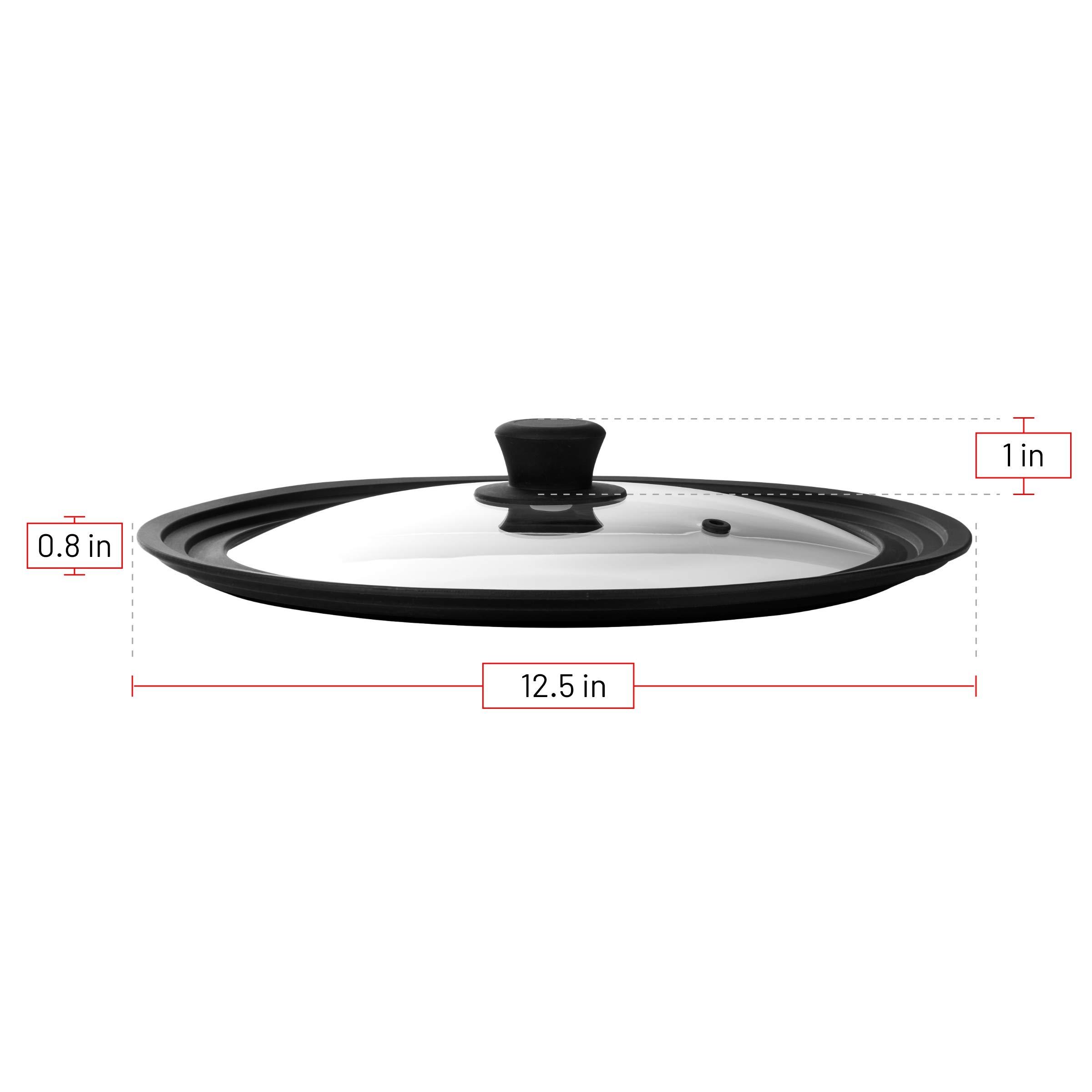 Bezrat Universal Round Lid for Pans, Pots and Skillets Vented Tempered Glass - Graduated Rim Fits 11", 12", 12.5 inch Cookware – Heat Resistant Knob – Food Safe - Microwave Safe – Dishwasher Safe