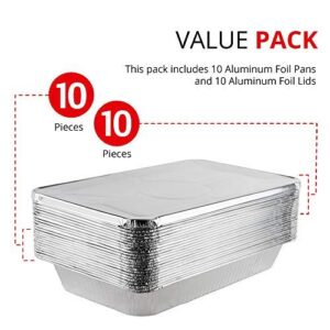 Aluminum Pans with Lids 21x13 Disposable Roasting Pans with Covers - 10 Foil Pans and 10 Foil Lids - Sturdy Catering Pans - Disposable Food Containers Great for Prepping Large Slabs of Meat