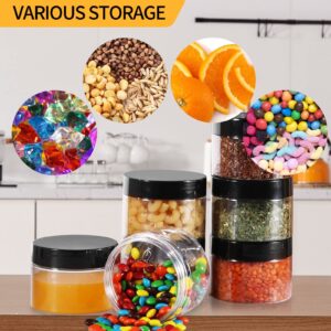 EkkoVla 48 Pack 4 oz Clear Plastic Jars Wide Mouth Round Containers with Black Lids BPA FREE, Empty Multi-use Refillable Storage Jar with Airtight Lid for Cosmetics Beauty Products