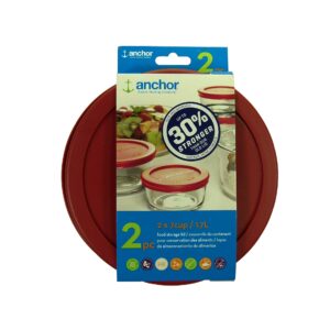 Anchor Hocking 30% Stronger Replacement Lid 2 x 7 Cup / 1.7 L / 1.75 qt, Red, Round, Improved