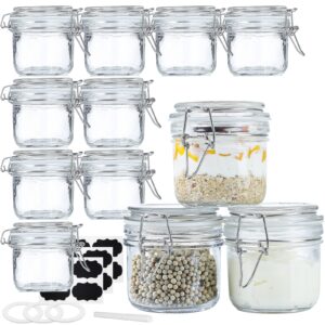 folinstall 7 oz glass jars with airtight lids 12 pcs, small mason jars with hinged lids for kitchen storage, canning and pantry, includes 3 replacement silicone gaskets and chalkboard labels