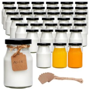 qappda 6oz glass bottles set of 36,clear glass milk bottle with lid,reusable 200ml juice bottle beverage containers bulk for kombucha,honey,pudding