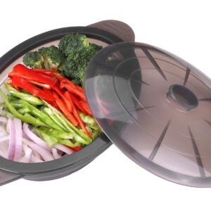 Microwave Steamer Cooker Collapsible Bowl-Silicone Steamer Cookware with Handle Lid for Vegetables Fish Prep Meal Food with Removable Rack BPA Free, Easy to Store, Freezer & Dishwasher Safe, Black