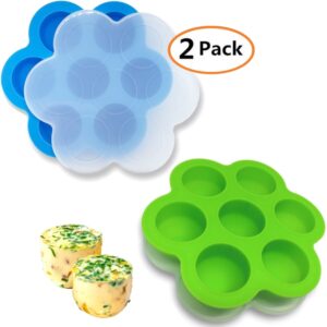 GOKCEN's Silicone Egg Bite Molds [2 Pack] Instant Pot Accessories - Fit Instant Pot 5,6,8 qt Pressure Cooker - Food Freezer Tray with Lid - Reusable Storage Container (Blue & Green - Egg Bite Mold)