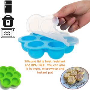 GOKCEN's Silicone Egg Bite Molds [2 Pack] Instant Pot Accessories - Fit Instant Pot 5,6,8 qt Pressure Cooker - Food Freezer Tray with Lid - Reusable Storage Container (Blue & Green - Egg Bite Mold)