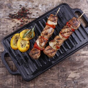 Victoria Rectangular Cast Iron Griddle. Double Burner Griddle, Reversible Griddle Grill, 13 x 8.5 Inch, Seasoned with 100% Kosher Certified Non-GMO Flaxseed Oil, Model: GDL-189