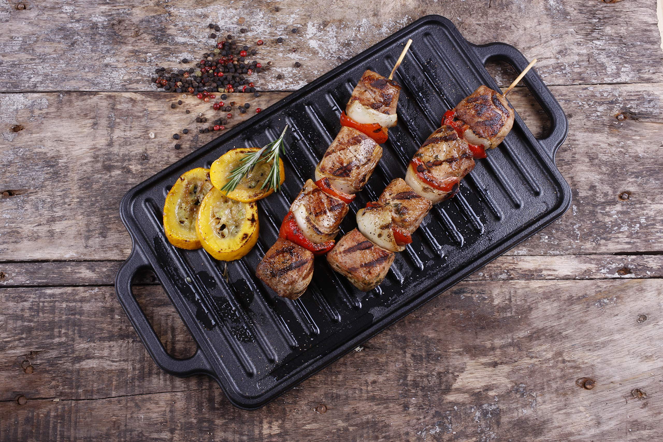 Victoria Rectangular Cast Iron Griddle. Double Burner Griddle, Reversible Griddle Grill, 13 x 8.5 Inch, Seasoned with 100% Kosher Certified Non-GMO Flaxseed Oil, Model: GDL-189