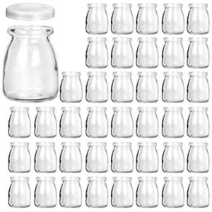 kamota glass jars, 40 pack 4 oz clear yogurt jars with pe lids, glass pudding jars yogurt jars ideal for jam, honey, wedding favors, shower favors (150ml)