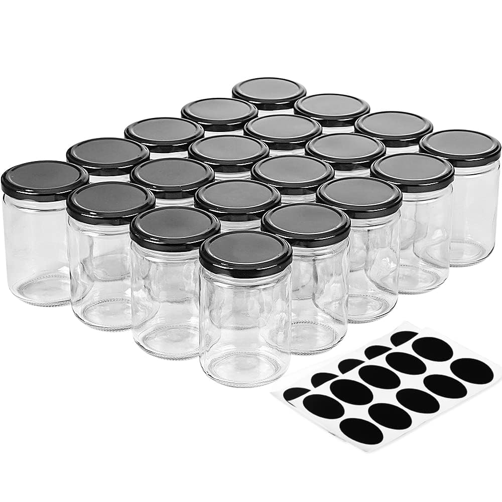 Ritayedet Glass Candle Jars with Lid, 12 oz Wide Mouth Small Glass Jar, Canning Jars with Extra Black Stickers, Set of 20, Dishwasher Safe