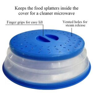 OUZIFISH Microwave Plate Cover 10.5 inch Collapsible Food Plate Lid Cover - BPA Free, Easy Grip, Microwave Plate Guard Lid With Steam Vent & Colander Strainer for Fruit  (Sky Blue)