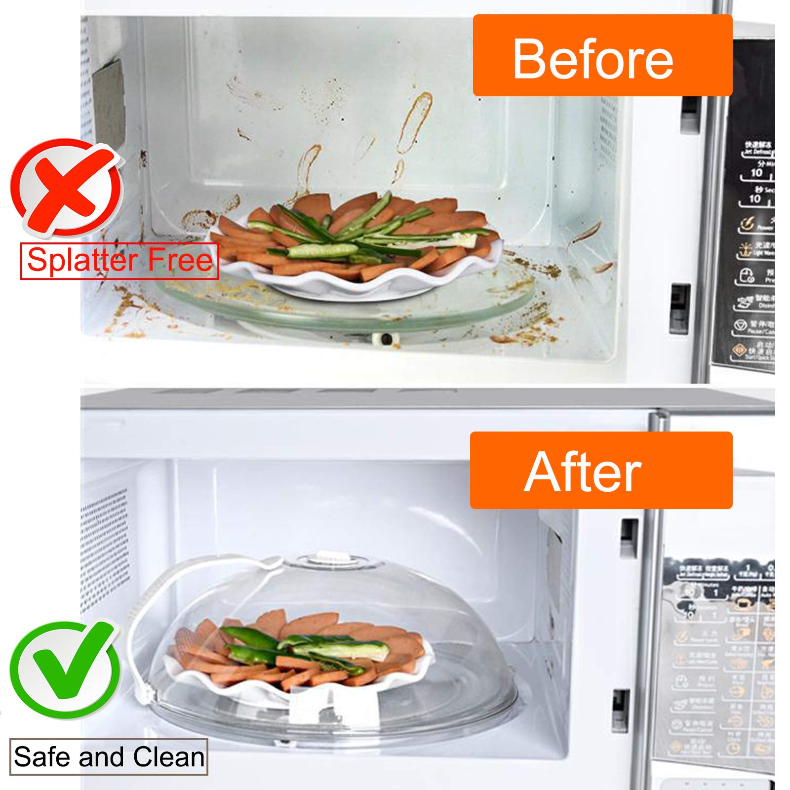 Microwave Splatter Cover-2 Pack, Microwave Cover for Foods, BPA Free Microwave Plate Cover Guard Lid with Adjustable Steam Vents Keeps Microwave Oven Clean Dishwasher Safe