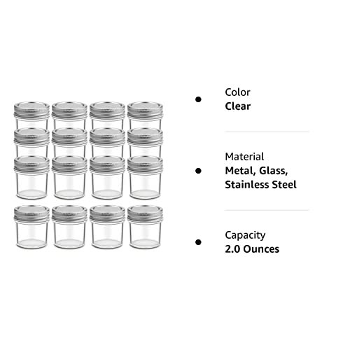 CZWESTC 16PACK 2Ounces Glass Jars with Lids,Mini Mason Jar Shot Glasses with Metal Lid,Round Set Glass Jars Canning Storage Jars Containers for Storing Lotions, Powders, and Ointments …