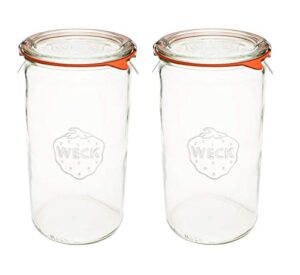 weck canning jars - weck jars made of transparent glass - eco-friendly canning jar - storage for food with air tight seal and lid - 1.5 liter tall jars set - set of 2 jars with lids